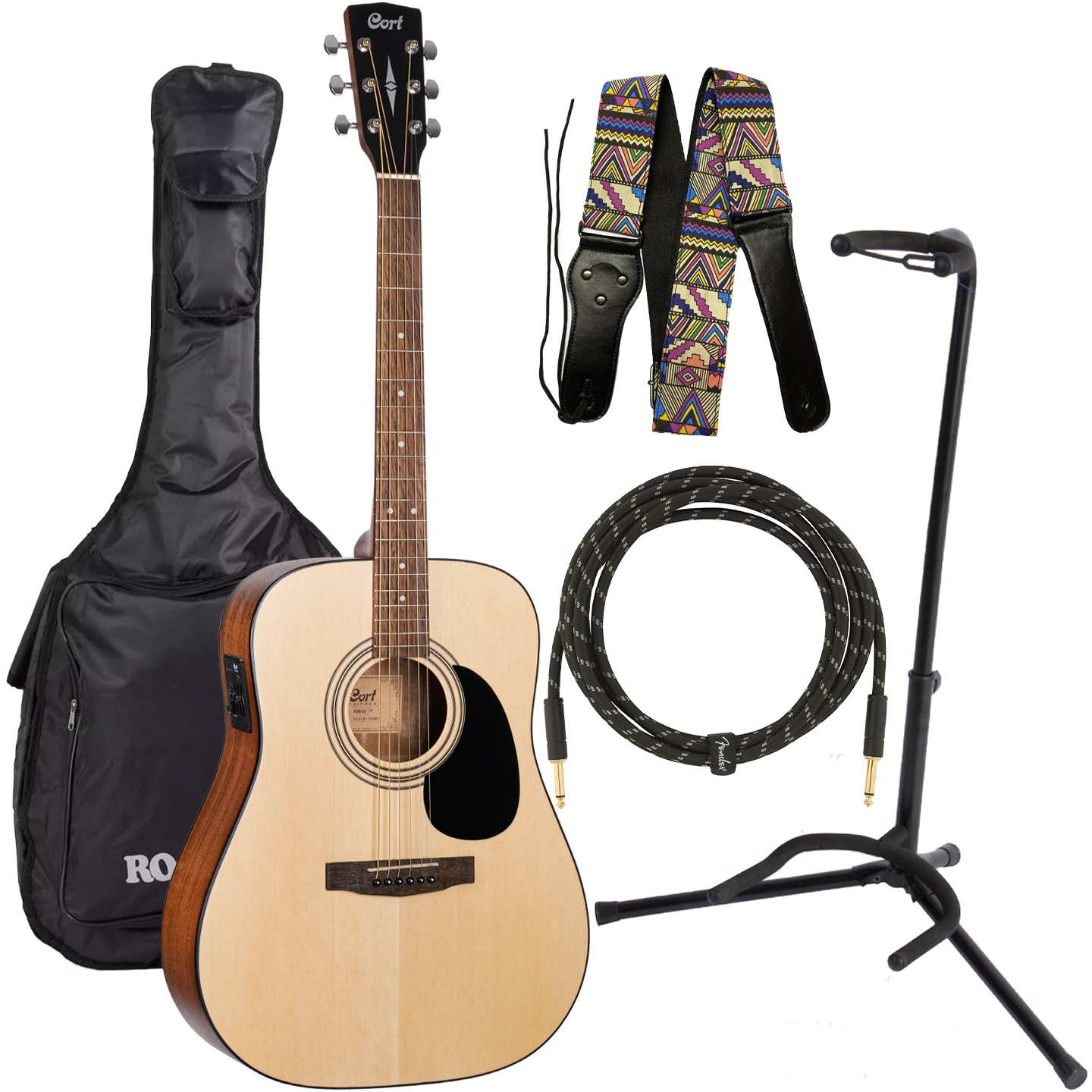 Cort AD810E Dreadnaught Acoustic Electric Guitar Bundle | SBR Pro Sound
